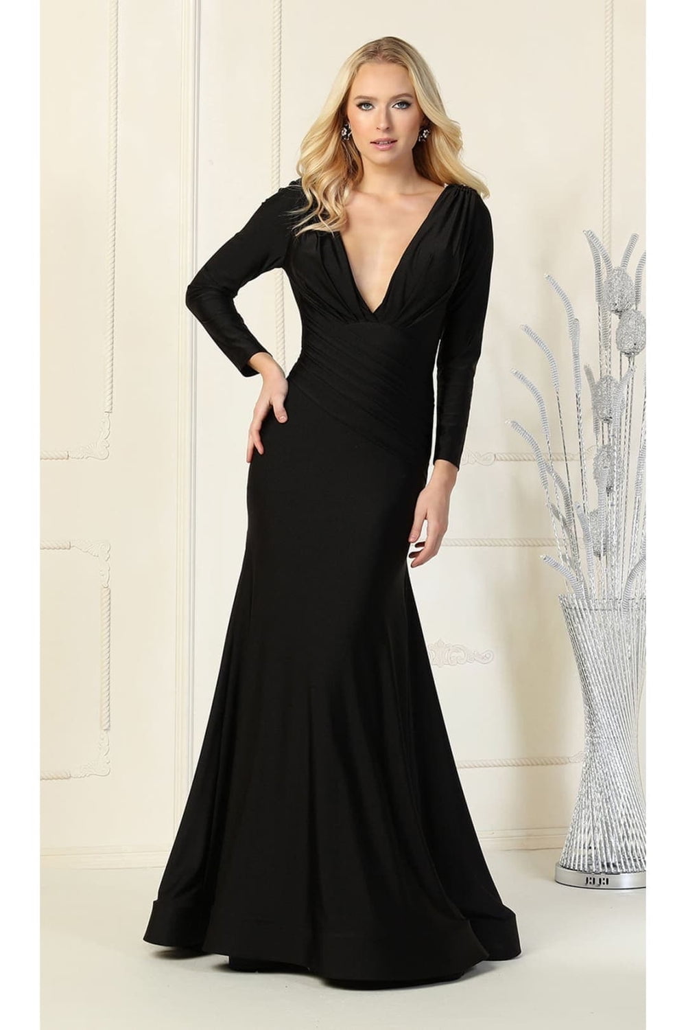 Dresses For Women - Long Sleeve Bodycon Evening Gown Deep V-Neck ...