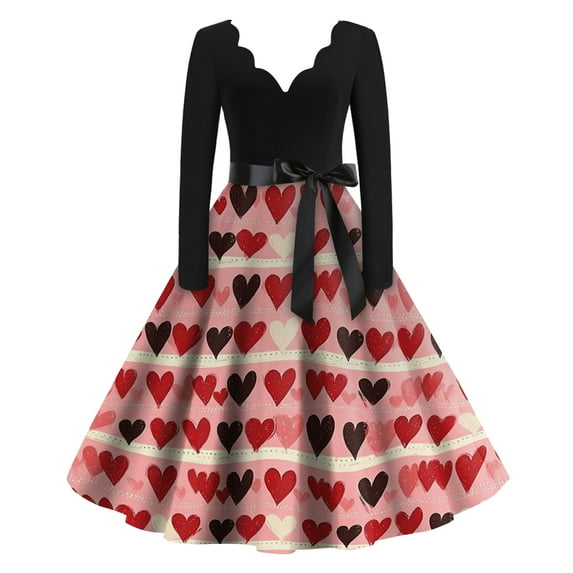 Dresses For Women Women's Flattering V-Neck Valentine's Day Dress Heart ...
