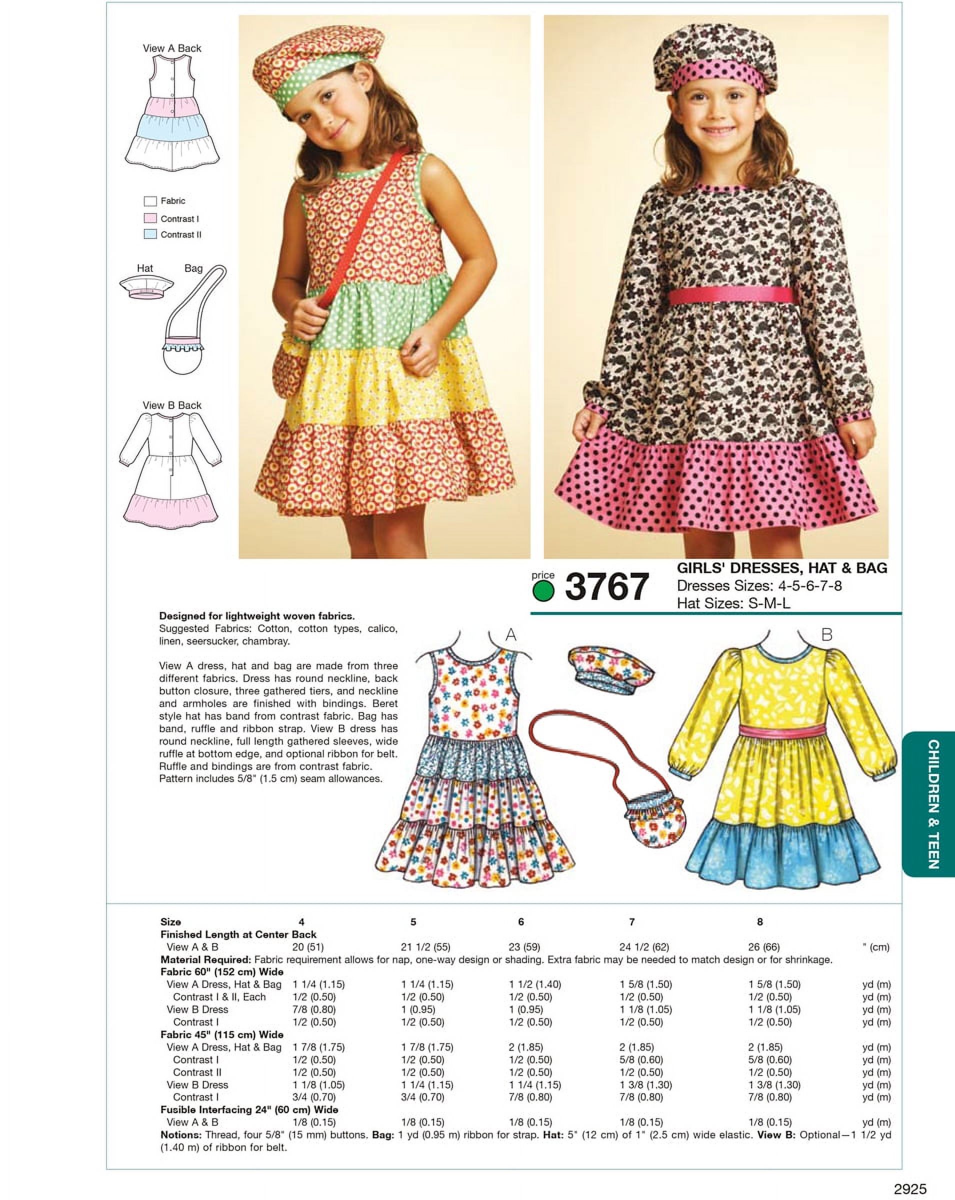 Dresses Hat Bag 4 5 6 7 8 Hat Size S M L SEWING PATTERN Walmart Dresses Hat Bag 4 5 6 7 8 Hat Size S M L SEWING PATTERN Walmart