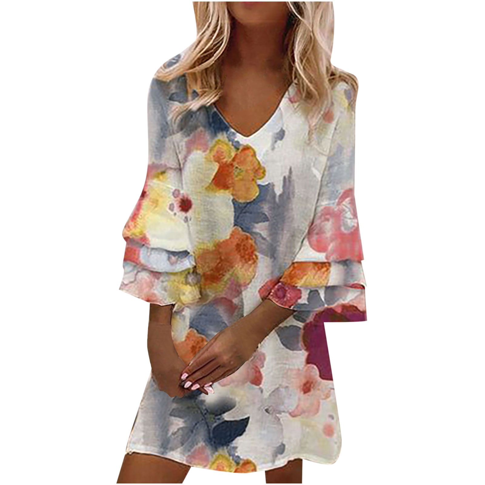 Dresses for Women 2024 Beach Fashion Flared Sleeve Plus Size Swing ...