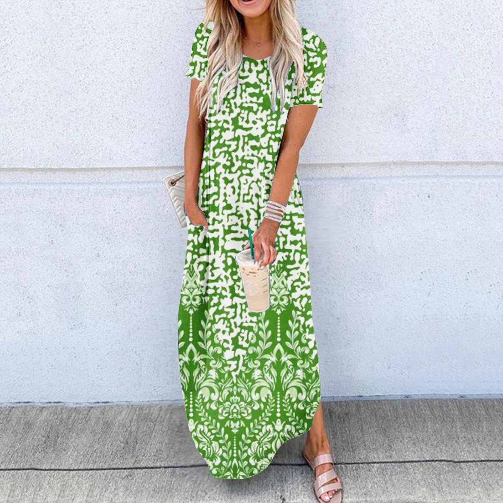 Dresses for Women 2025 Vintage Graphics Loose Side Slit Beach Long ...