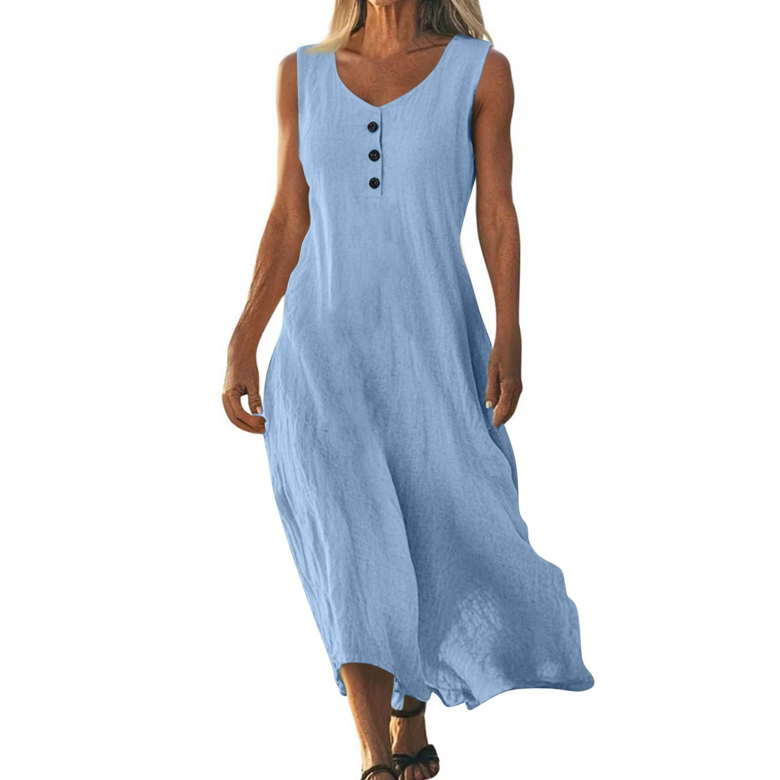 Dresses For Women 2025 Elegant Classy, Linen V Neck Casual Tank Maxi ...