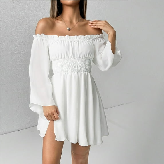 Dresses Women Off Shoulder Long Sleeve A Line Dresses Fall Outfits ...