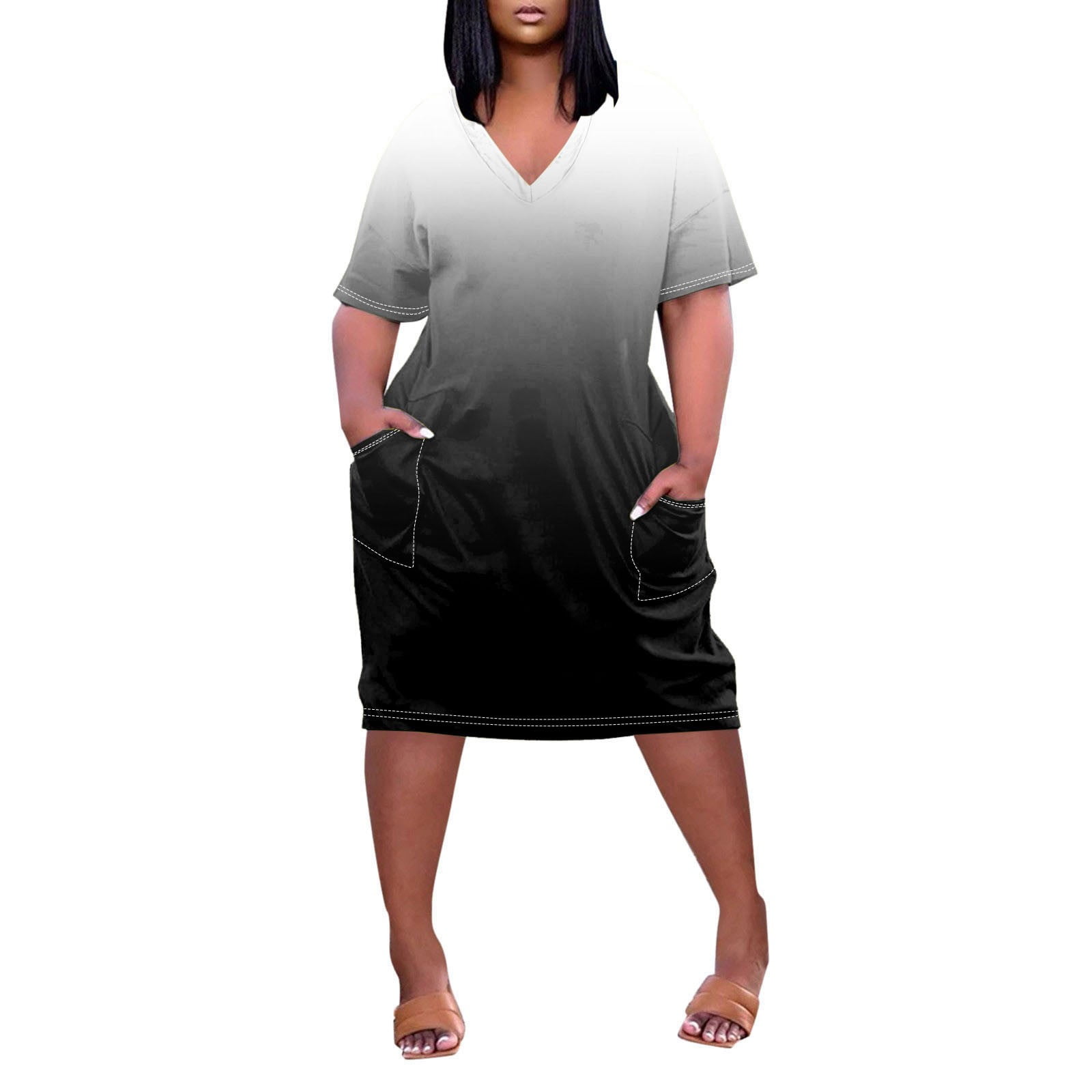 Dresses For Women Plus Size V Neck Comfortable Dresses Short Sleeve ...