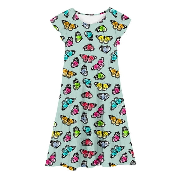 Dresses for Cute Girls Casual Party Flutter Sleeve Colorful Print ...