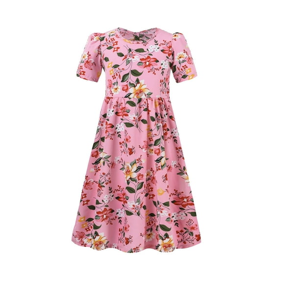 Dresses for Cute Girls Casual Summer Neck Short Sleeves Floral Flowy ...