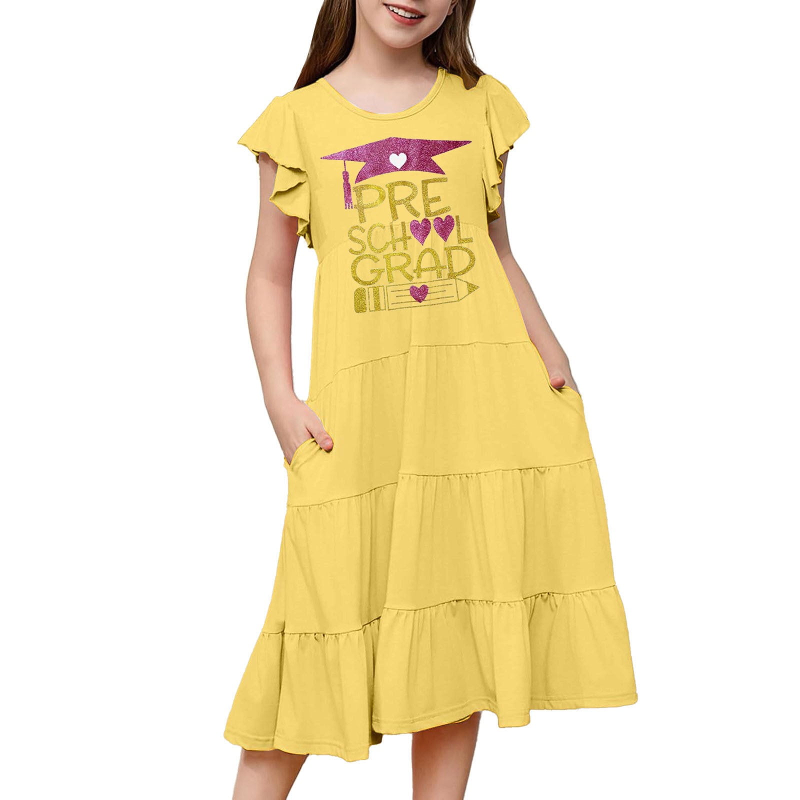 Dresses for Cute Girls Cuhk Flying Sleeve Graduation Season Printed ...