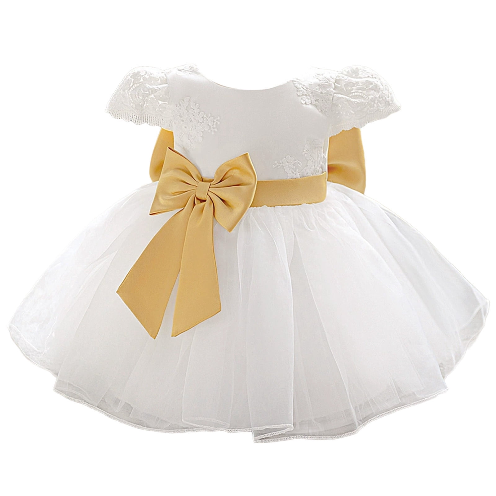 Dresses for Cute Girls Elegant Puff Short Sleeve Big Bowknot Tulle ...