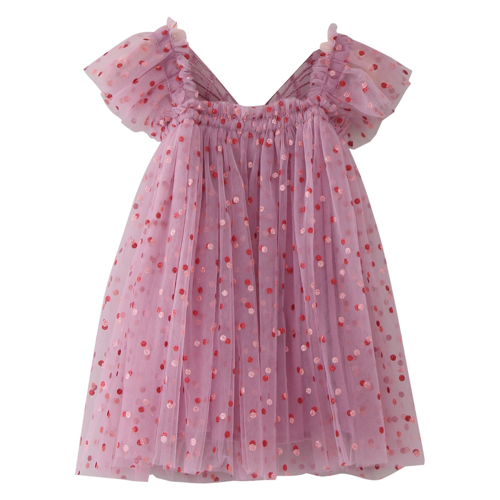 Dresses for Cute Girls Flying Sleeve Butterfly Swing Polka Dot Print ...