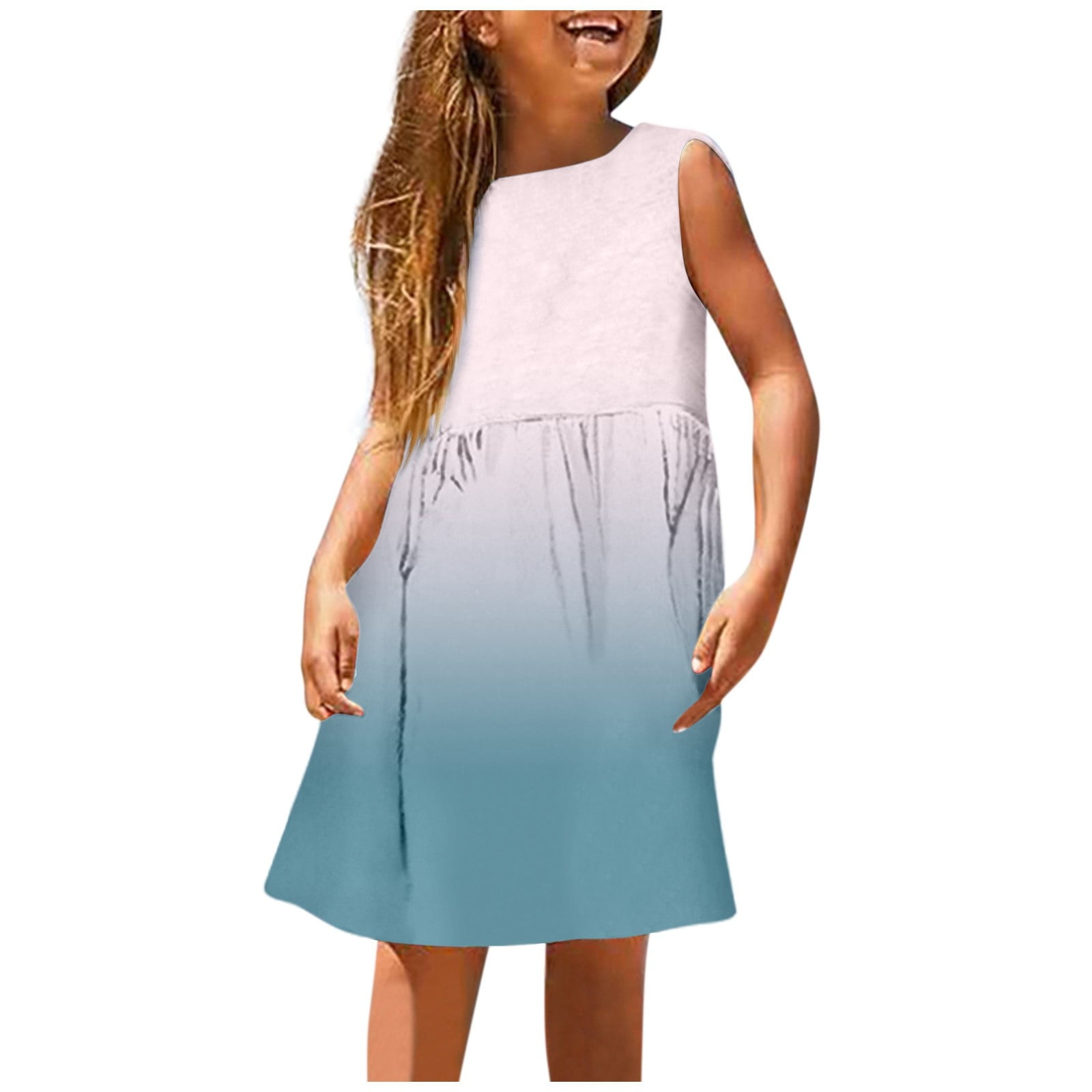 Dresses for Cute Girls Summer Sleeveless A Line Stretchy Comt Round ...