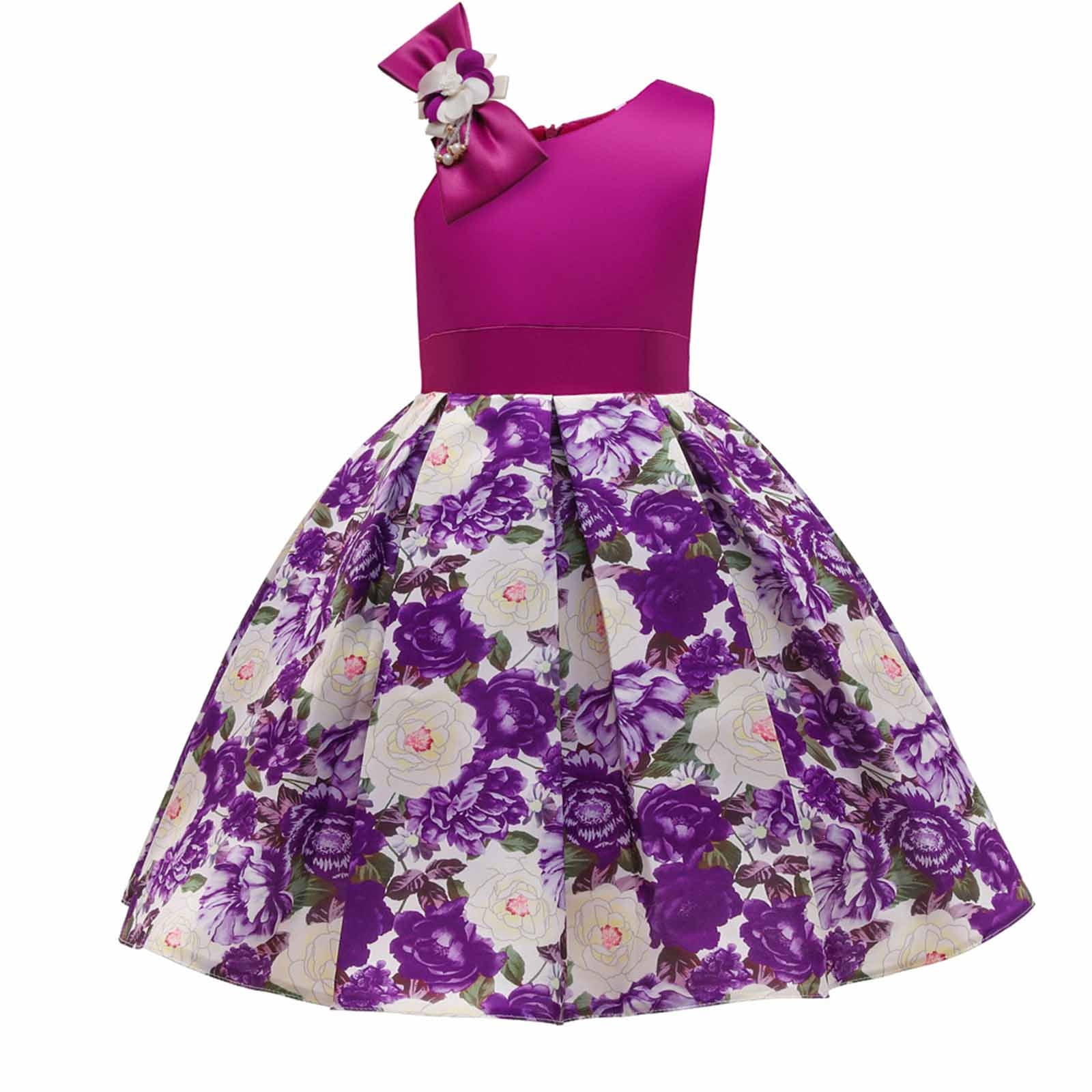 Dresses for Girl Floral Print Sleeveless Party Line Swing Girls ...