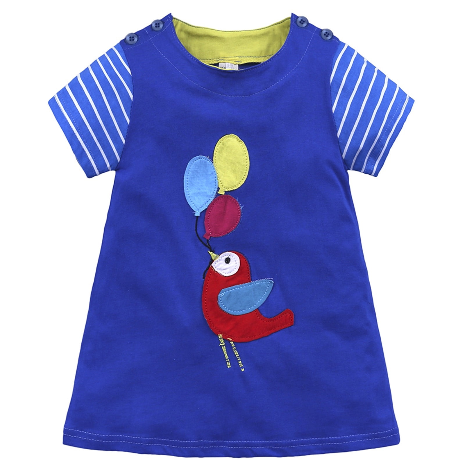 Dresses for Girl Short Sleeve Cartoon Appliques Striped Princess Cute ...
