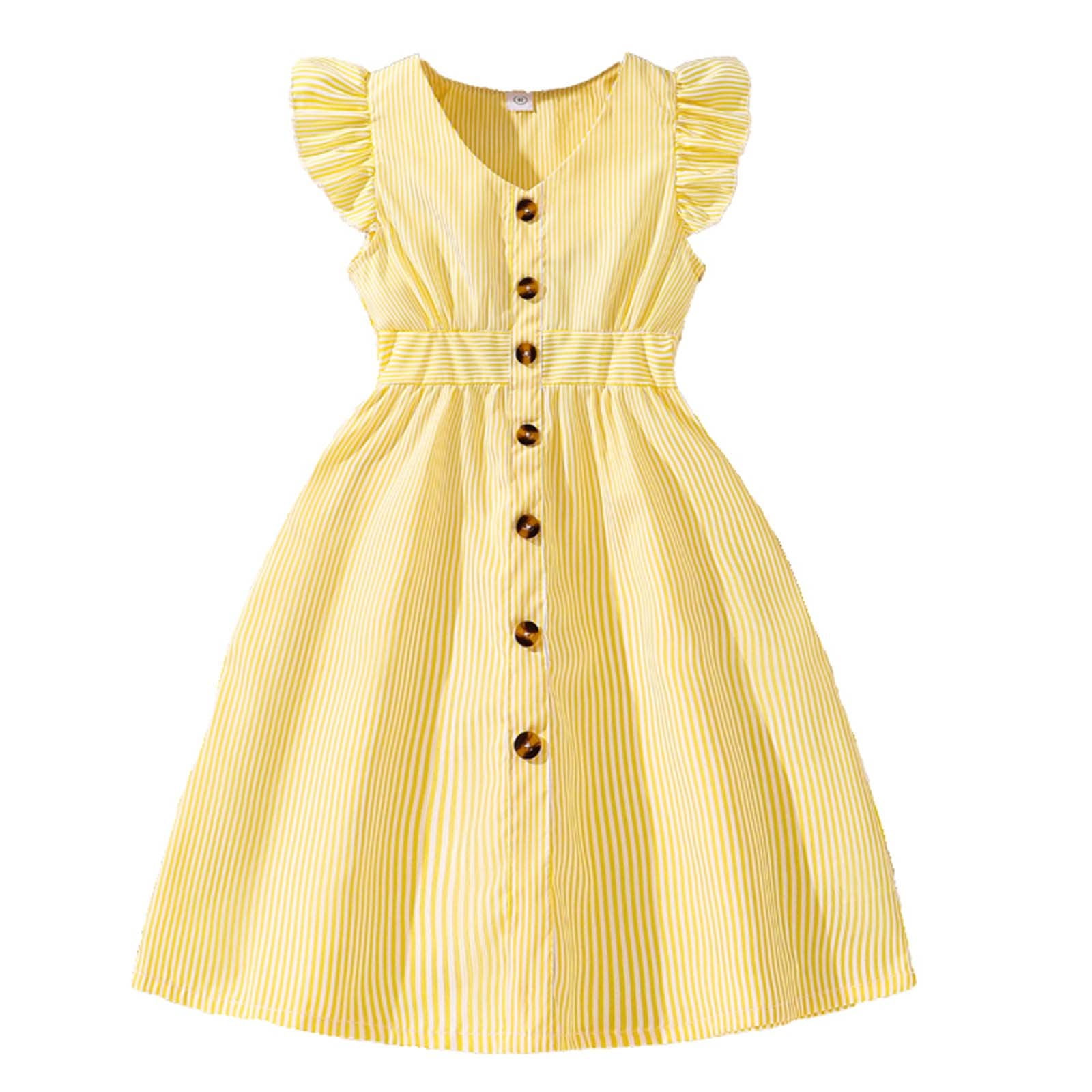 Dresses for Girls Casual Sleeveless A Line Button Down Ruffle Hem Solid ...