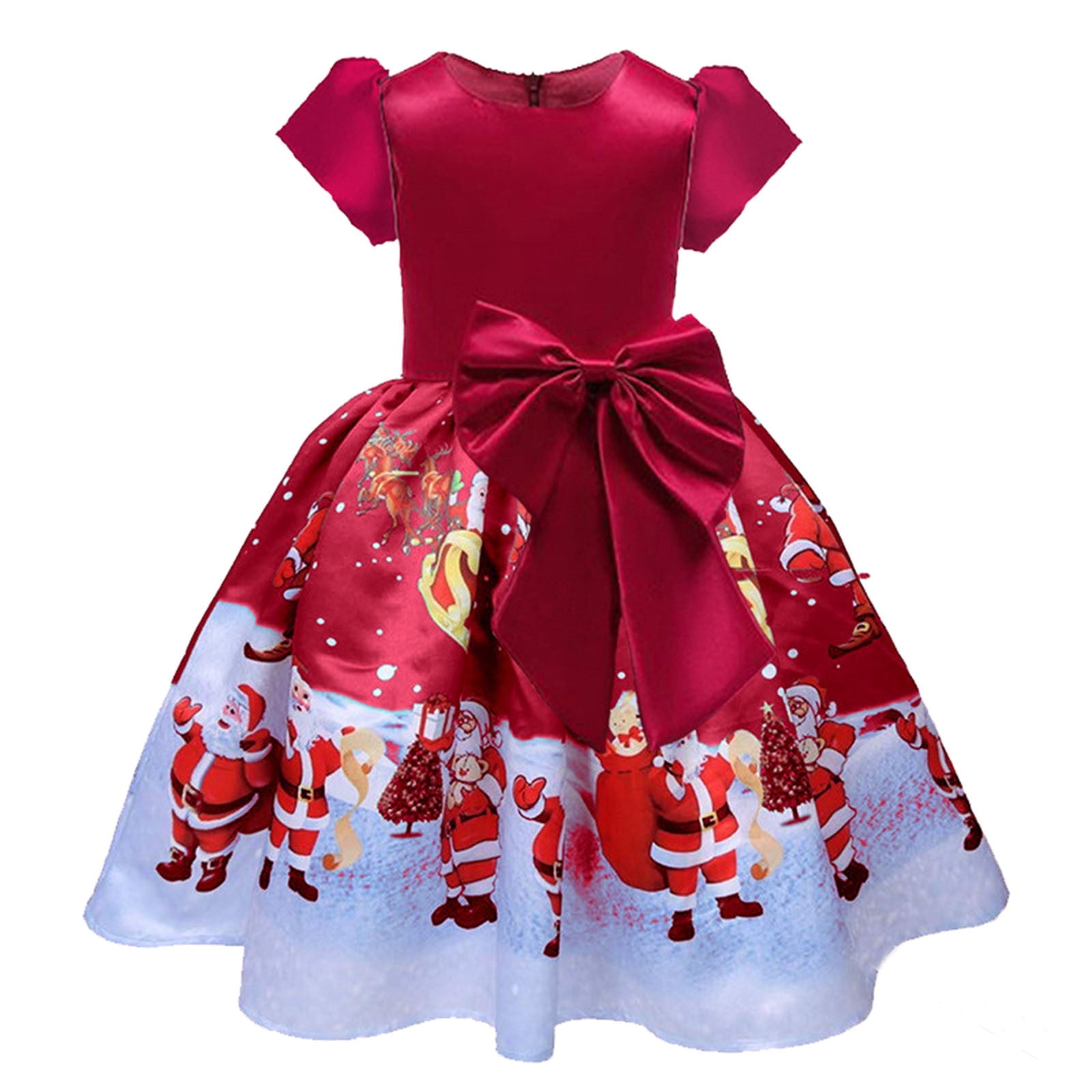 Dresses for Girls Cute Christmas Cartoon Prints Bowknot Princess Dress ...