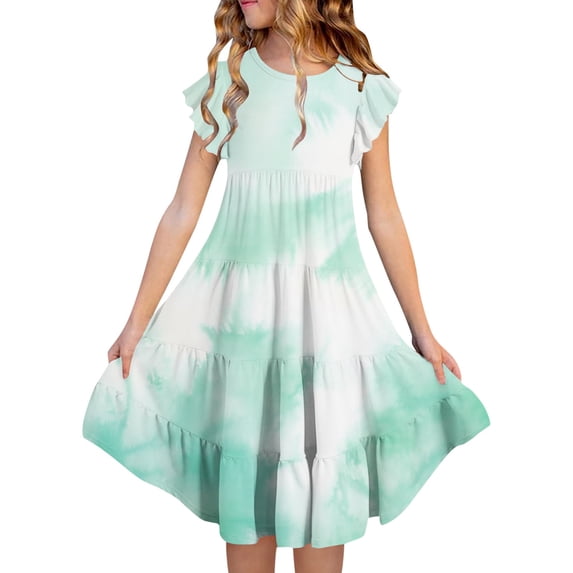 Dresses for Girls Double Layer Flutter Sleeve Flowy A Line Gradient ...