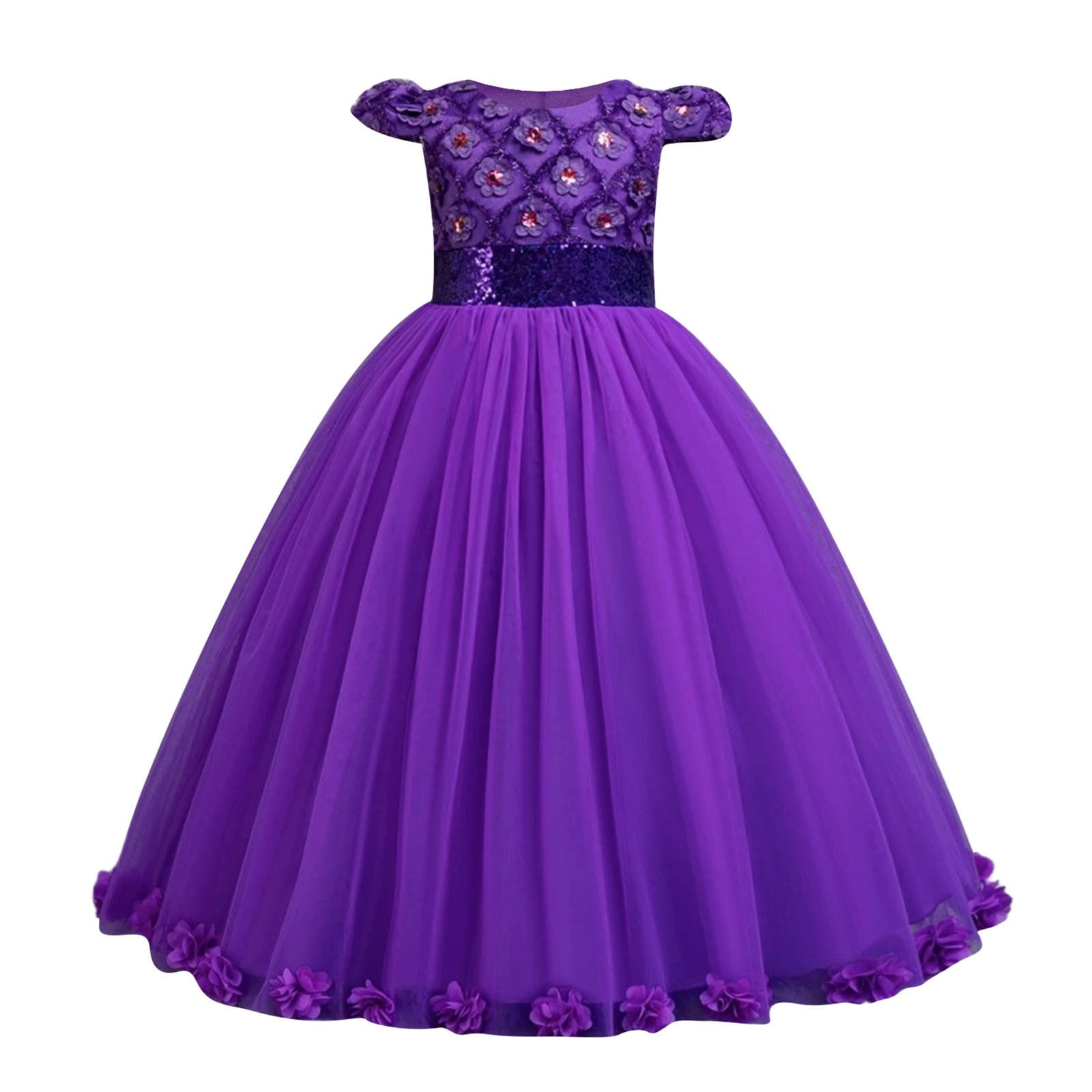 Dresses for Girls Elegant Long with Lace Trim Party Gown Kids Clothing ...