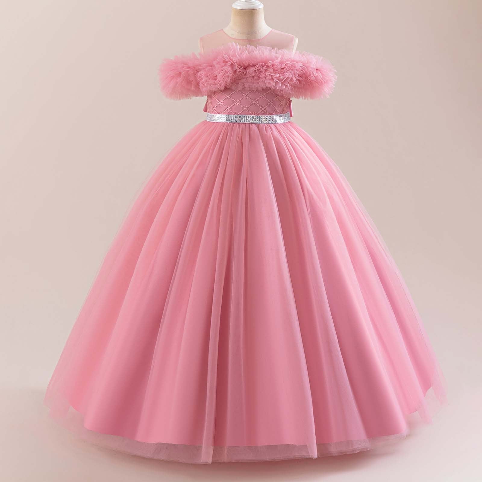 Dresses for Girls Evening Gown Piano Recital Flower Lace Trim Birthday ...