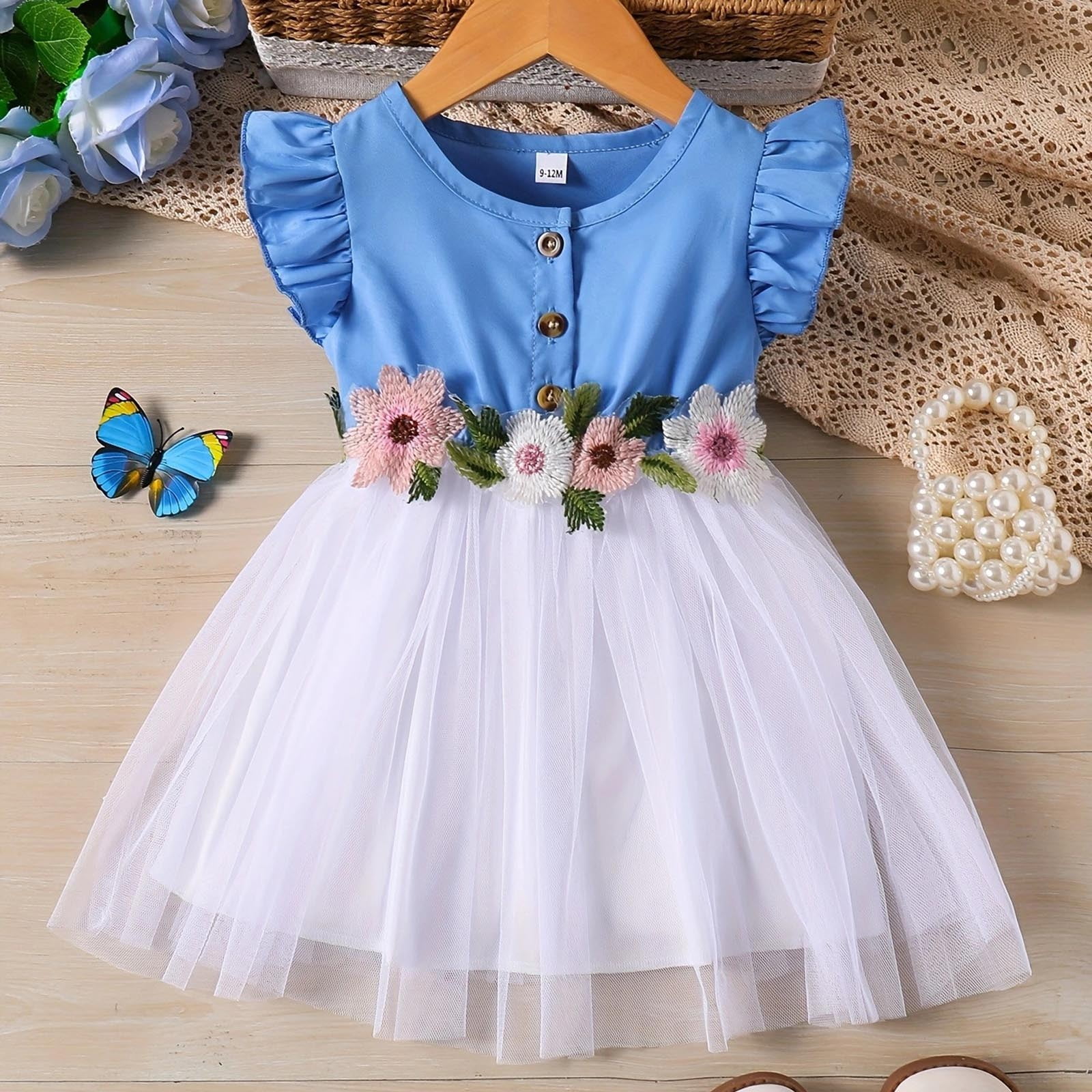 Dresses for Girls Little Flower Tule Tutu Easter Coton Ribbed Birthday ...