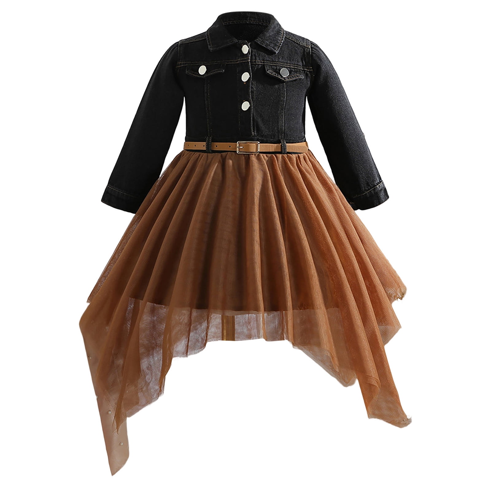 Dresses for Girls Long Sleeve Denim Dress Princess Dress Dance Party ...