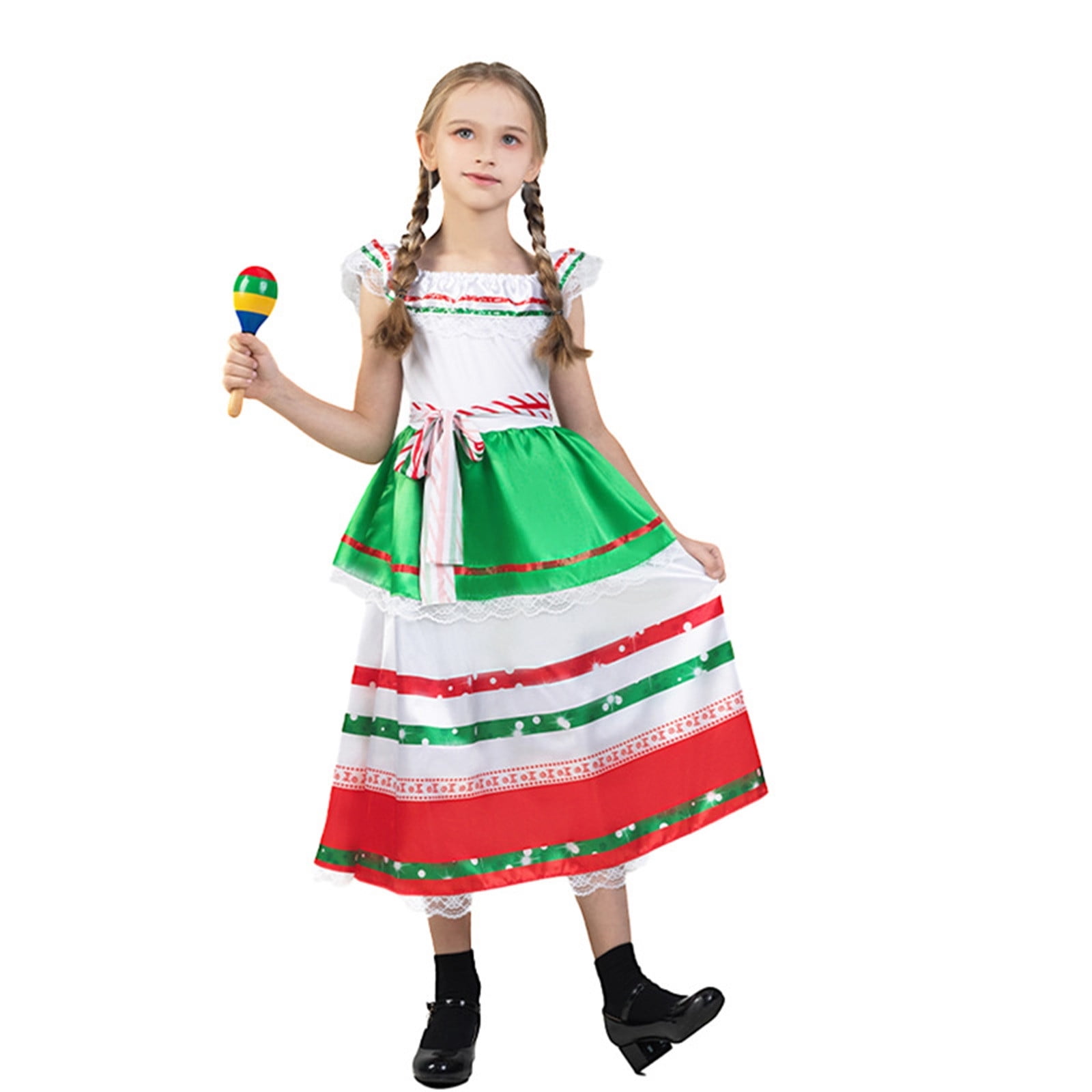 Dresses for Girls Mexican Long Sleeve Multicolor Princess Dance Party ...