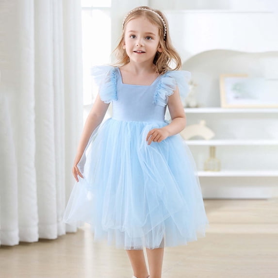 Dresses for Girls Ruffle Short Sleeve Square Neck Backless Tutu Wedding ...