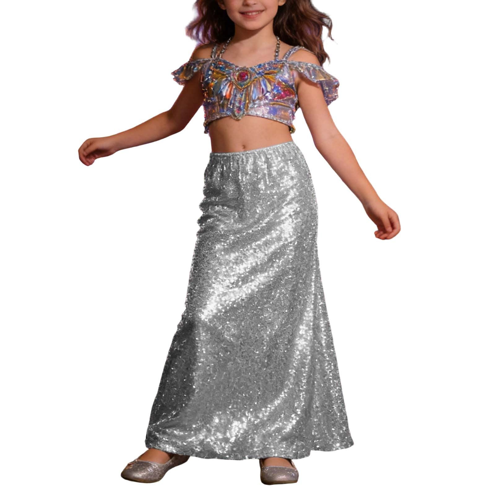 Dresses for Girls Skirt Glitter Sequins Stretchy Waistband Tutu Flared ...
