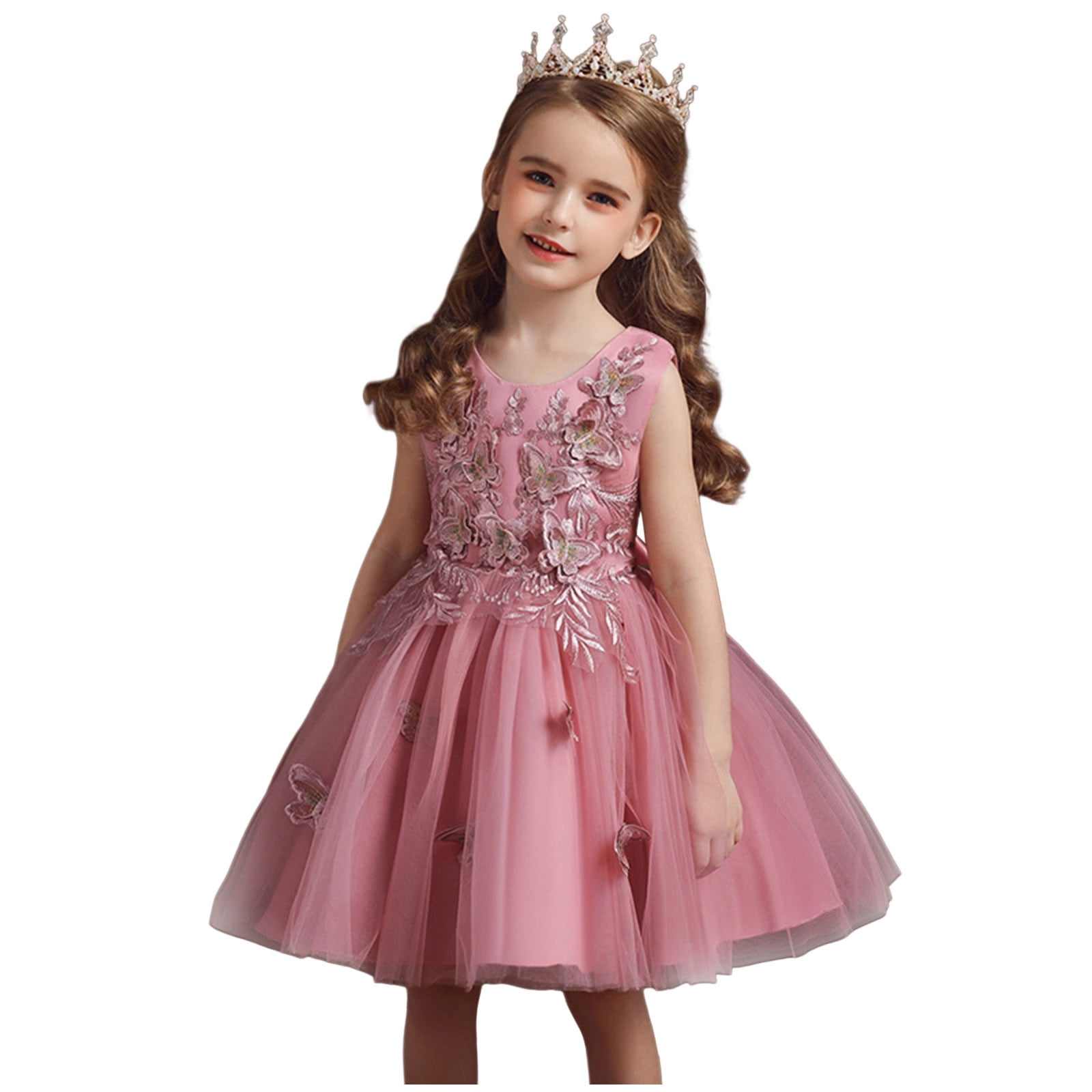 Dresses for Girls Summer Butterfly Printed Tulle Skirt Princess Dress ...
