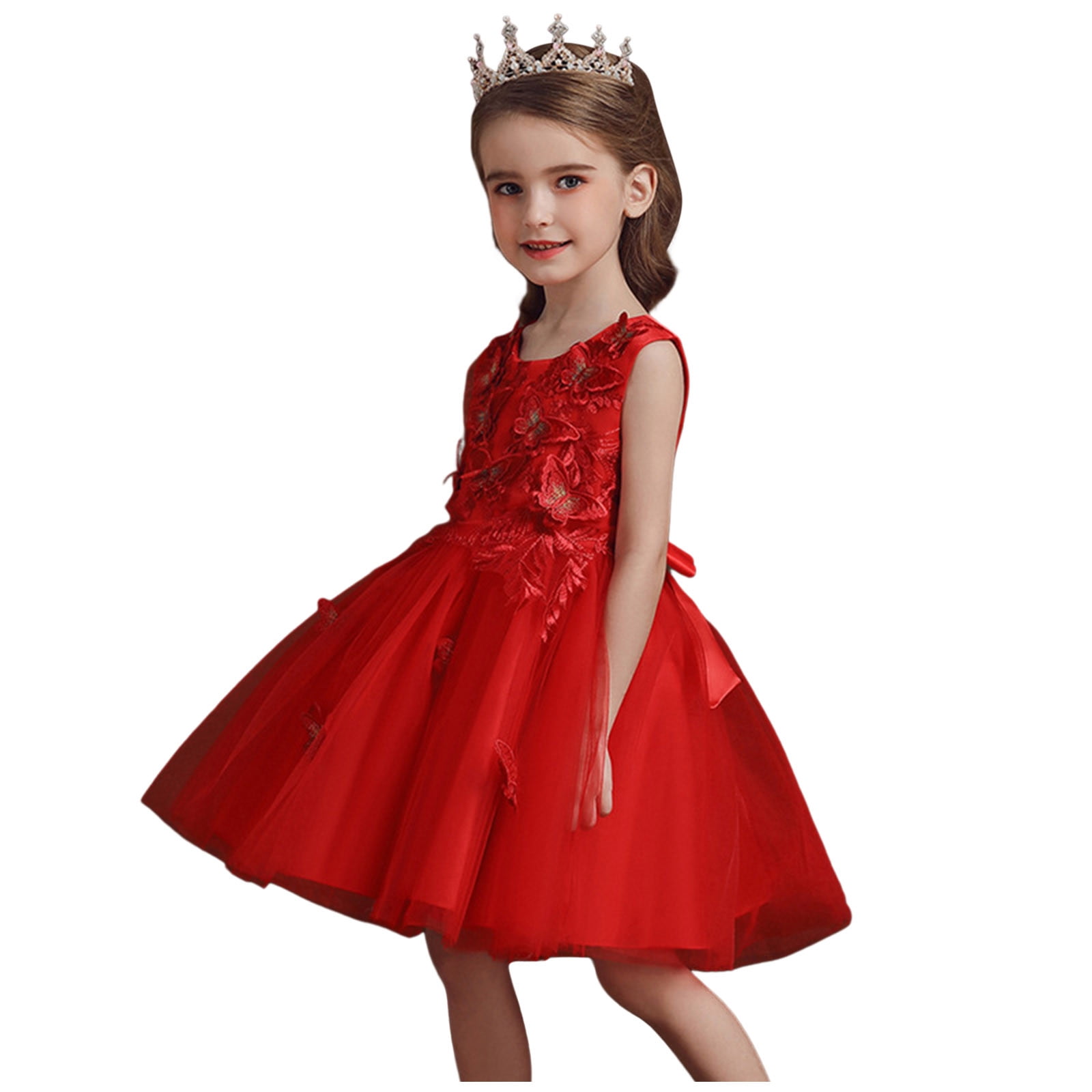 Dresses for Girls Summer Butterfly Printed Tulle Skirt Princess Dress ...