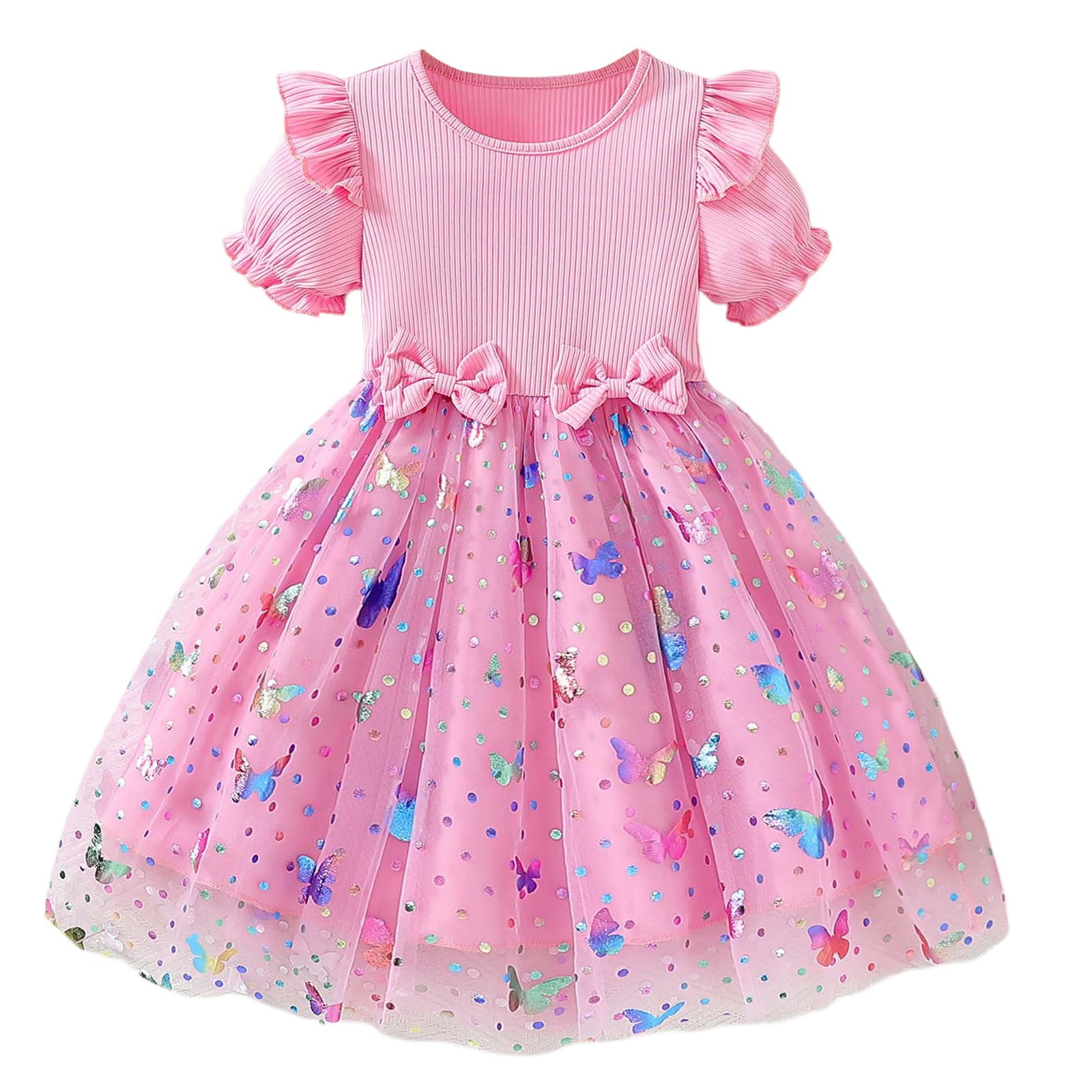 Dresses for Girls Summer Sundress Baby Flowy Floral Printed Mesh Tutu ...