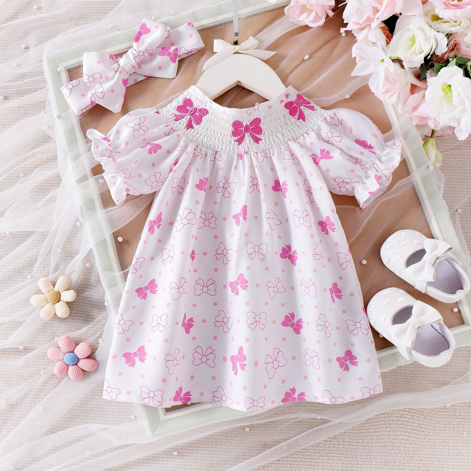 Dresses for Girls Sweet Bow Animal Arint Sweet Elasticated Collar Short ...