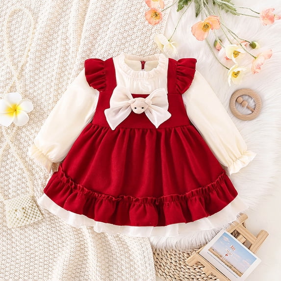 Dresses for Girls Winter Long Sleeve Flutter Dress New Year Cute Dress ...