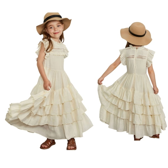 Dresses for Kids Flutter Sleeve Layered Ruffle A Line Flowy Dresses ...