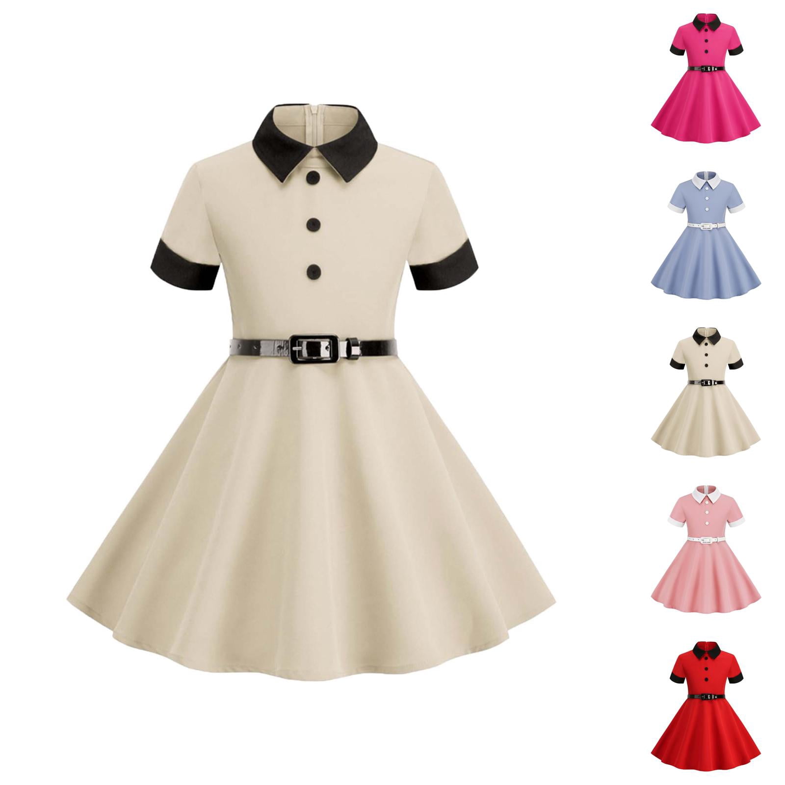 Dresses for Girls Girls Formal Dresses Short Sleeve Belt Splicing ...