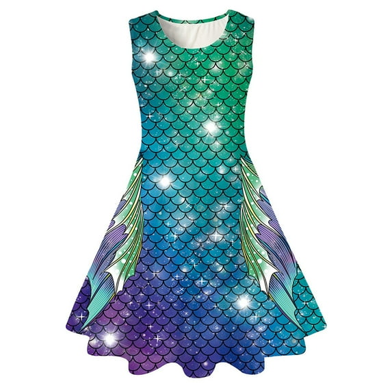 Dresses for Toddler Girls Fish Scale Tail Print Sleevelesss Beach ...