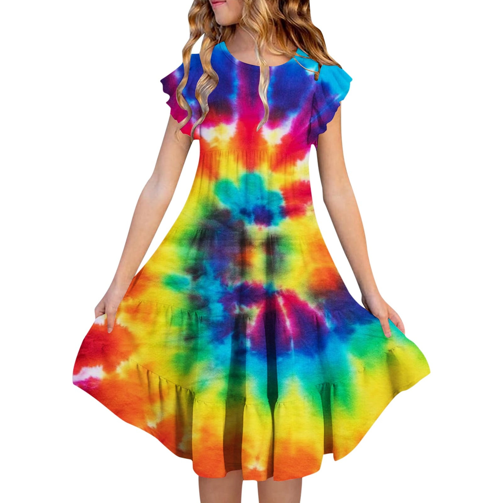 Dresses for Toddler Girls Summer Double Layer Flutter Sleeve Flowy A ...