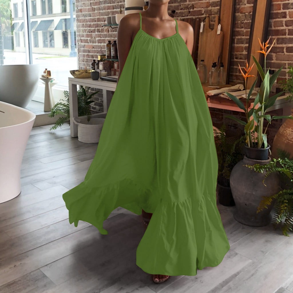 Tbopshirt Dresses for Women Fashion Casual Solid Strap Dress Pocket ...