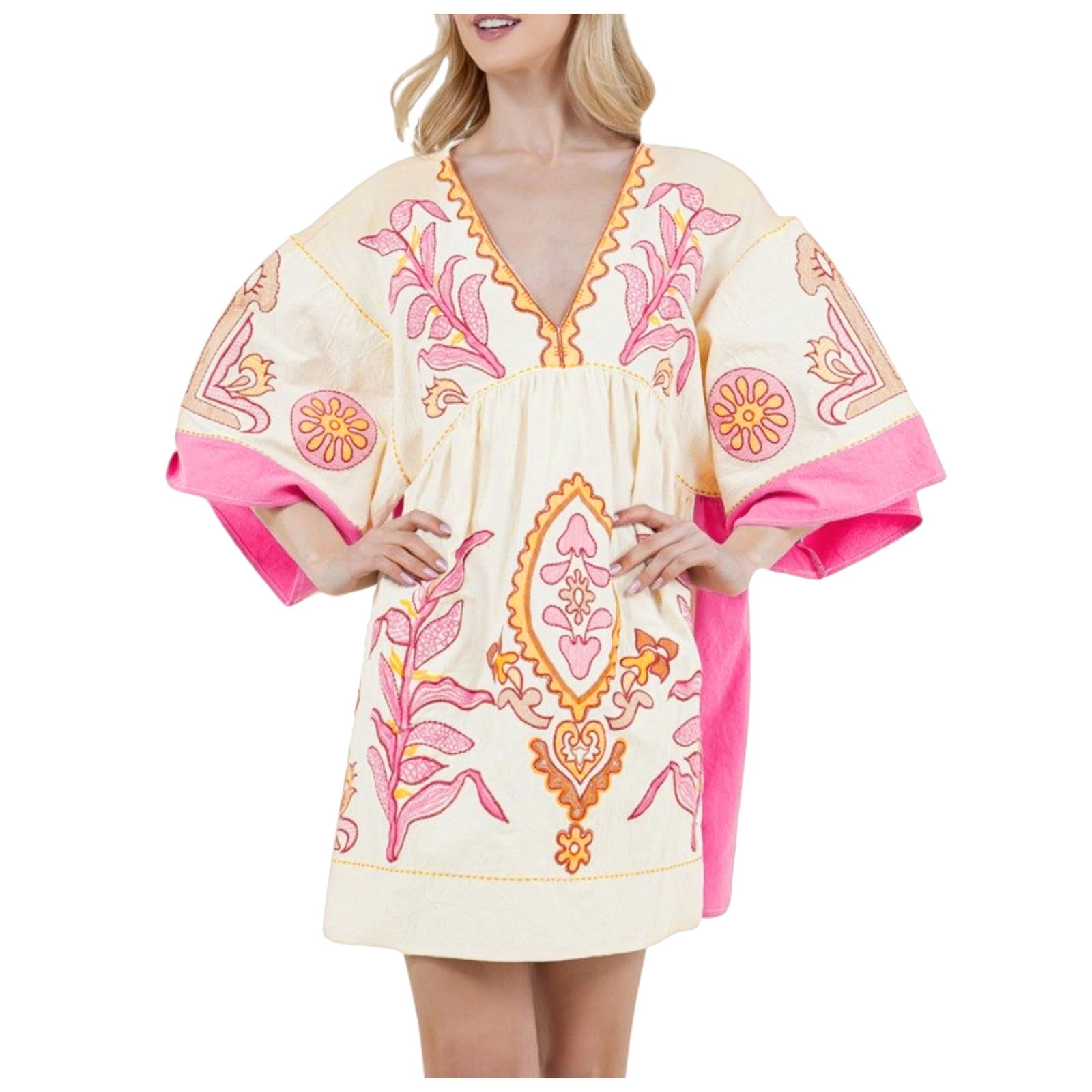Dresses for Women 2025 Elegant Classy Embroidered with Neck 3/4 Sleeves ...