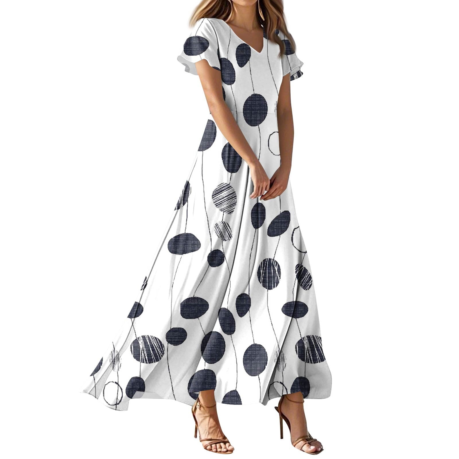 Dresses for Women 2025 Summer Short Sleeve Chiffon Floral Modest Dress ...
