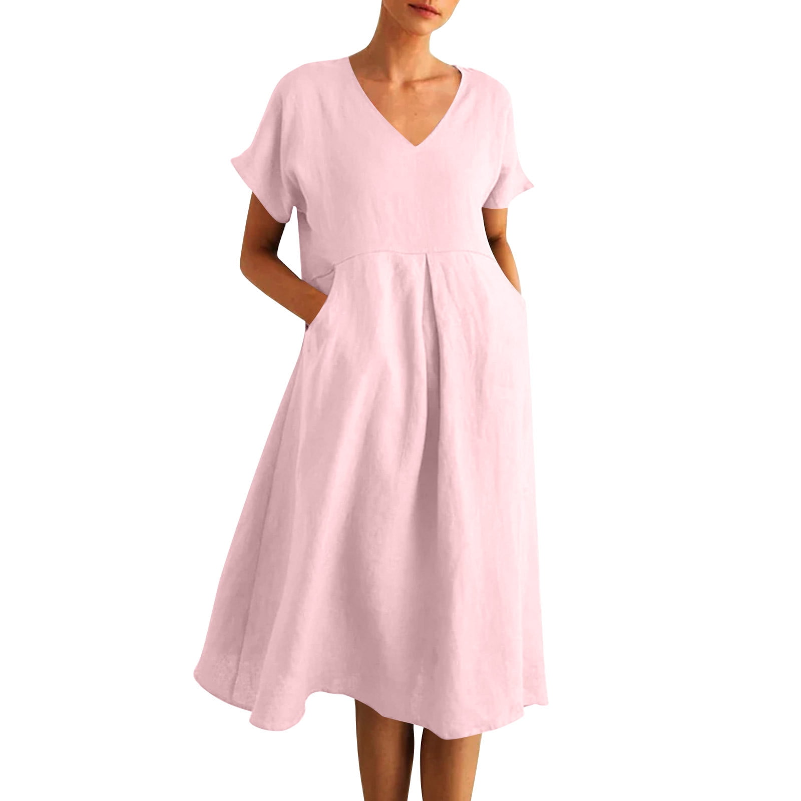 Dresses for Women 2026 Casual Spring V-Neck Solid-Color Long-Sleeved ...