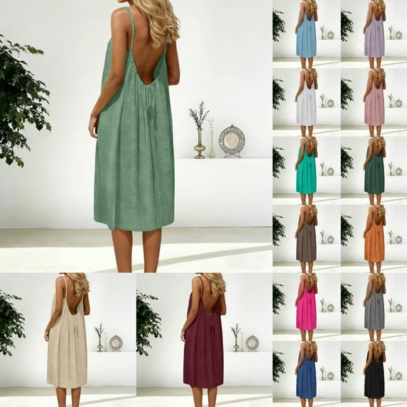 Dresses for Women Casual Sleeveless Open Back Loose Fit Dress Robe ...