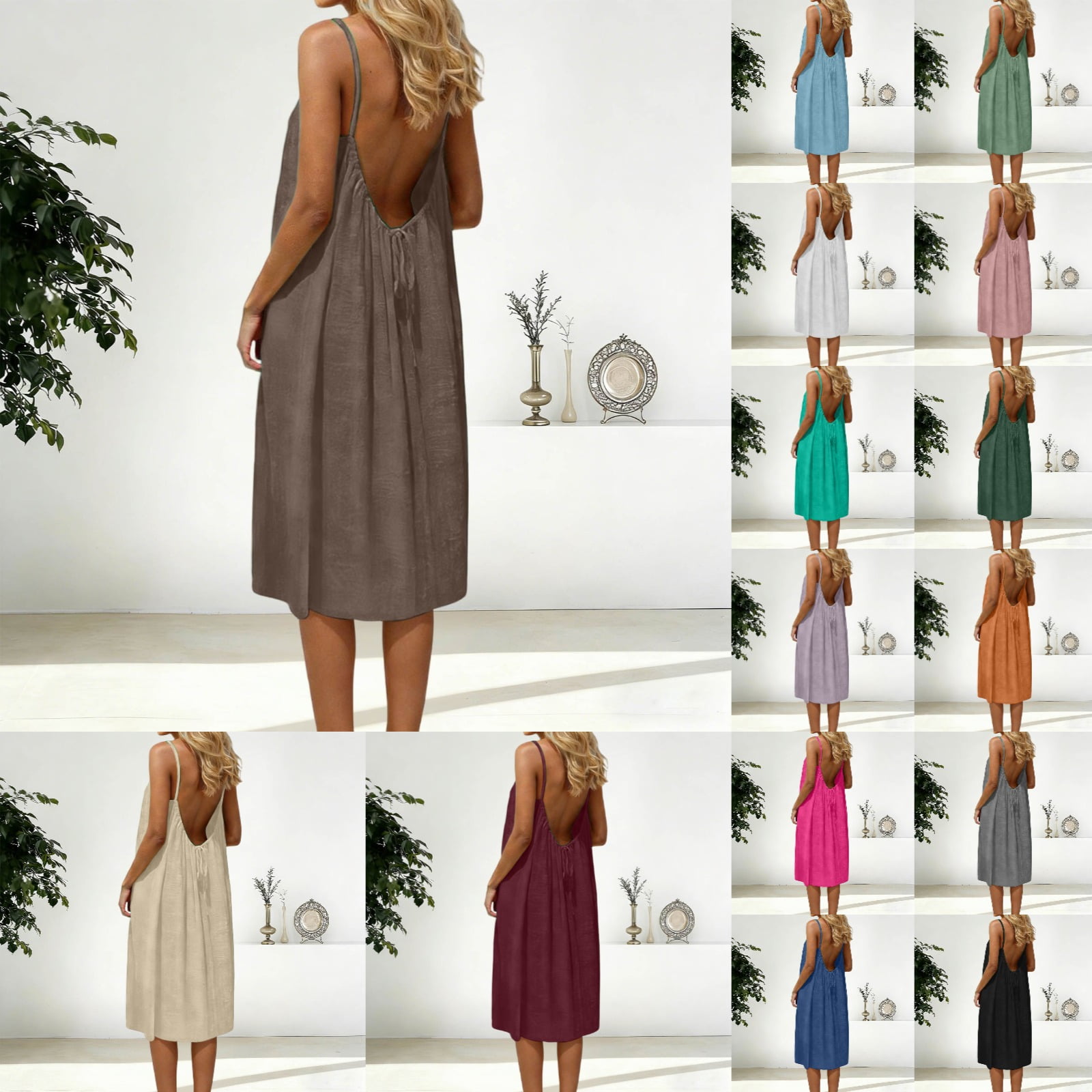Dresses for Women Casual Sleeveless Open Back Loose Fit Dress Robe ...