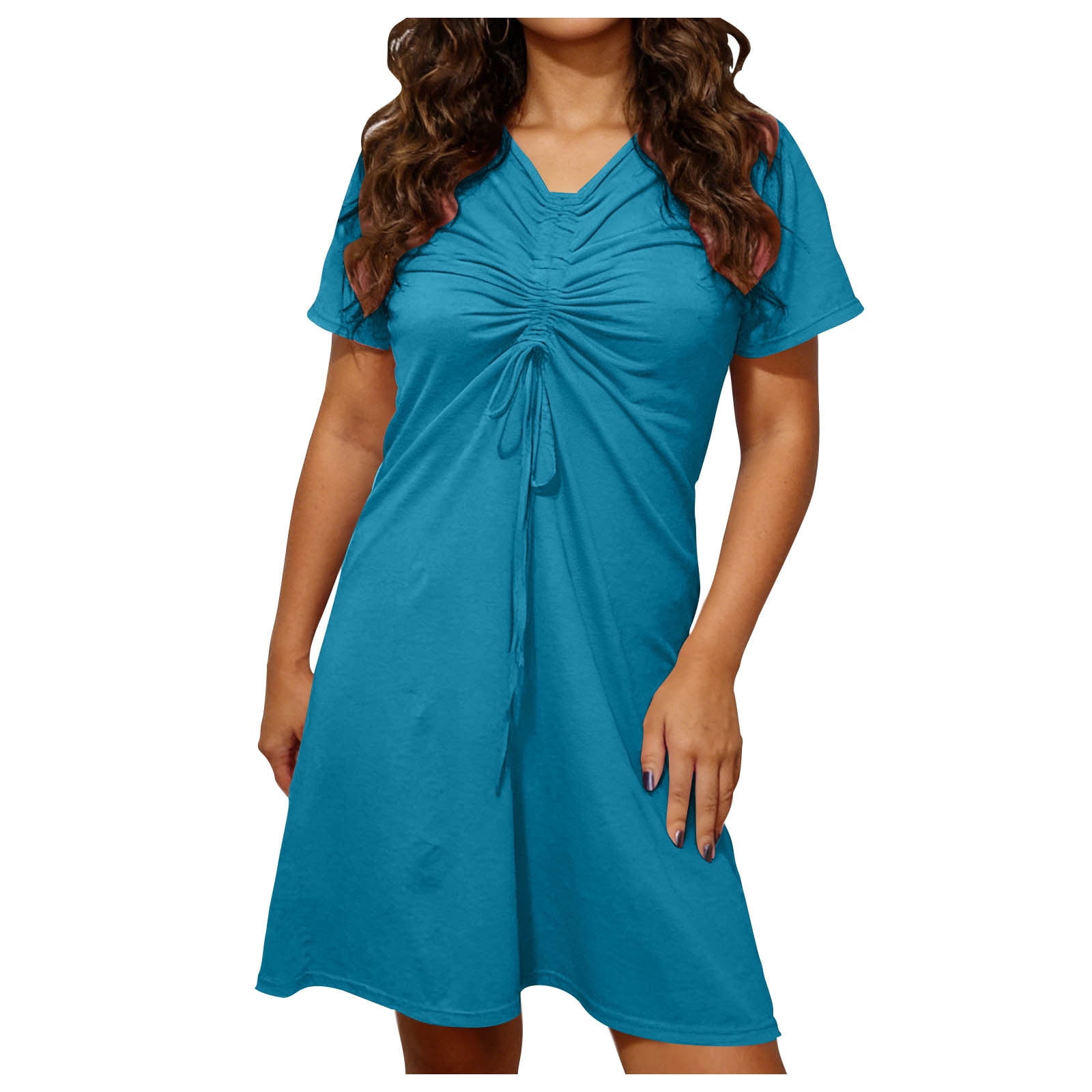 Dresses for Women Casual Summer Short Sleeve V Neck Beach Mini A-Line ...