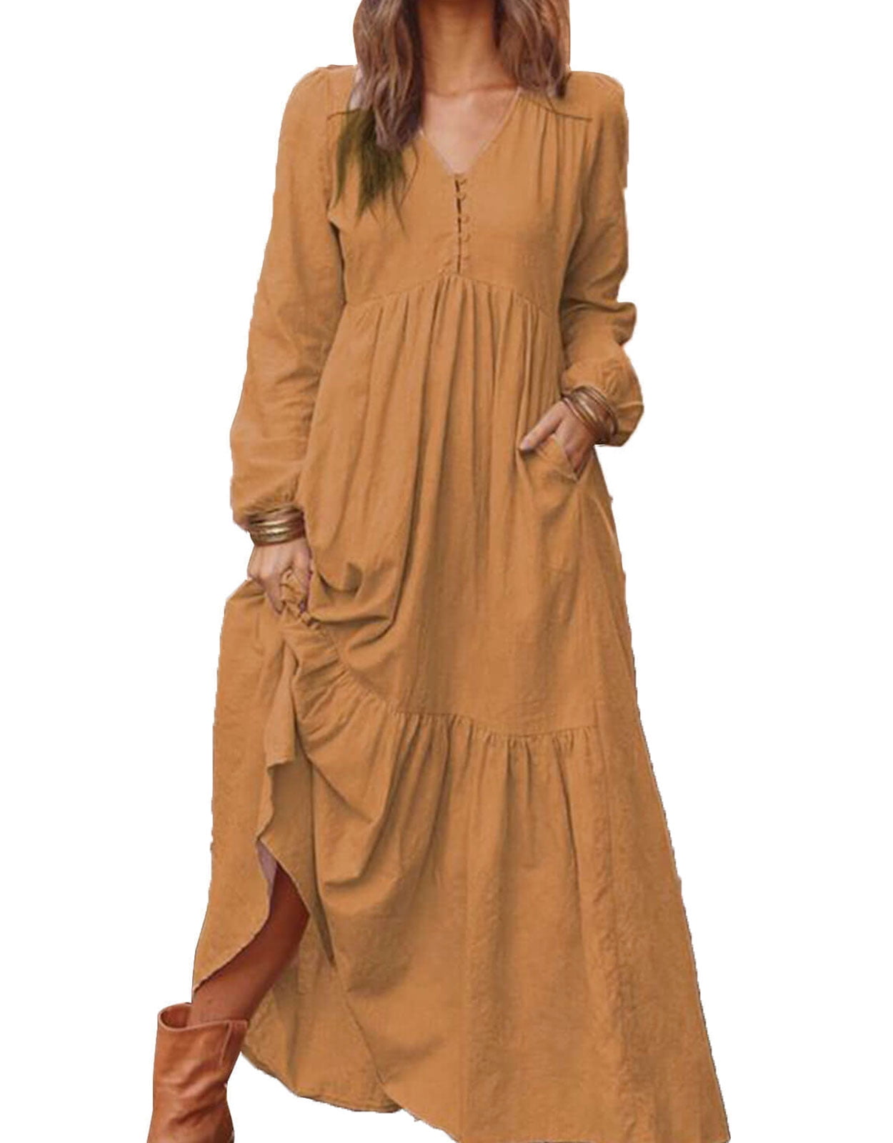 Dresses for Women Long Sleeve Womens Dresses Solid Color Maxi Dress ...