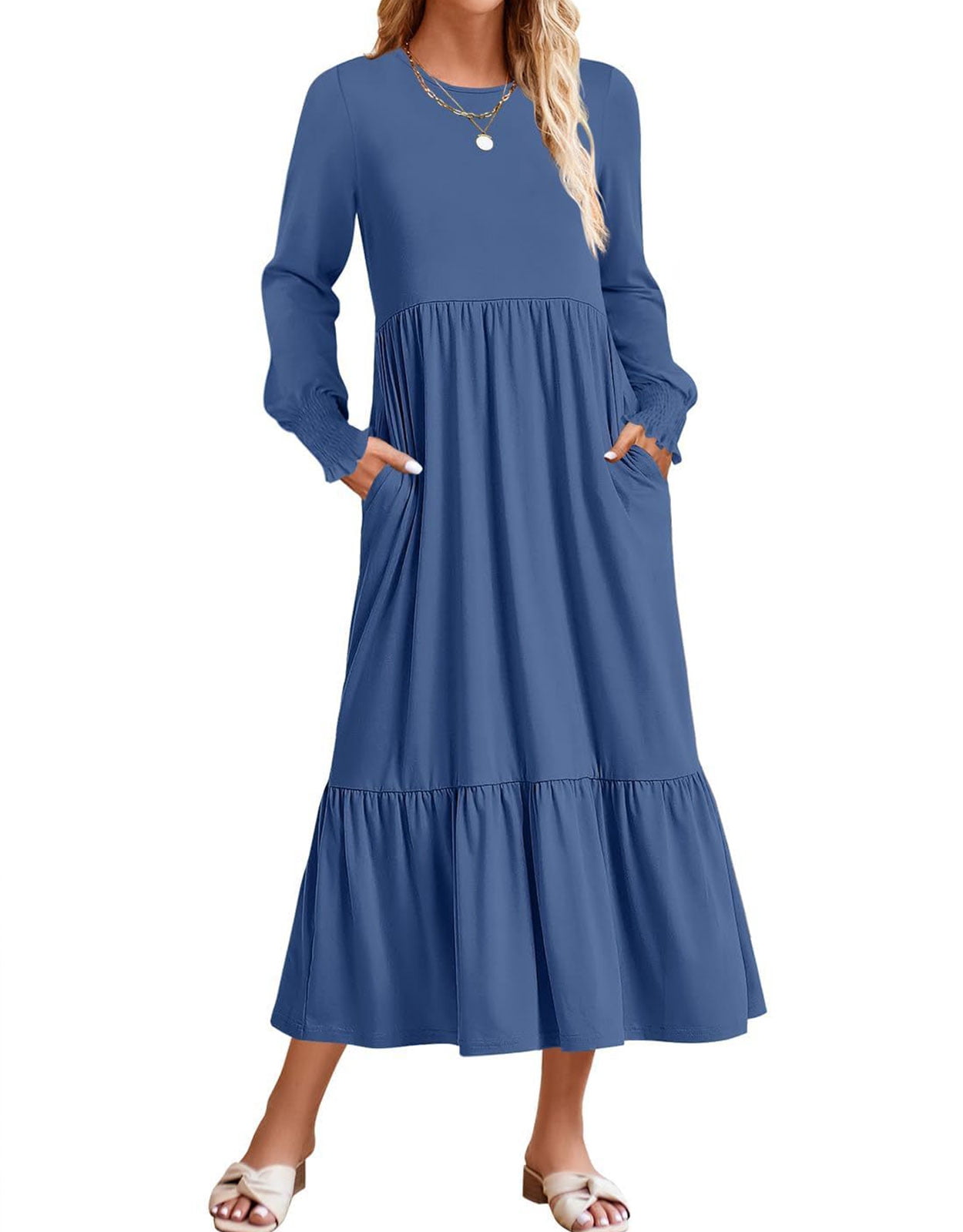 Dresses for Women Long Sleeve Womens Dresses Solid Color Maxi Dress ...