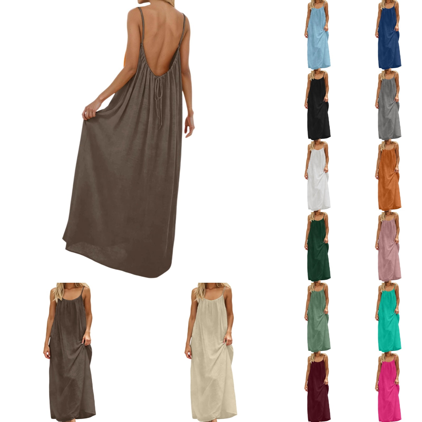 Dresses for Women Sleeveless Open Back Long House Dresses Solid Color ...