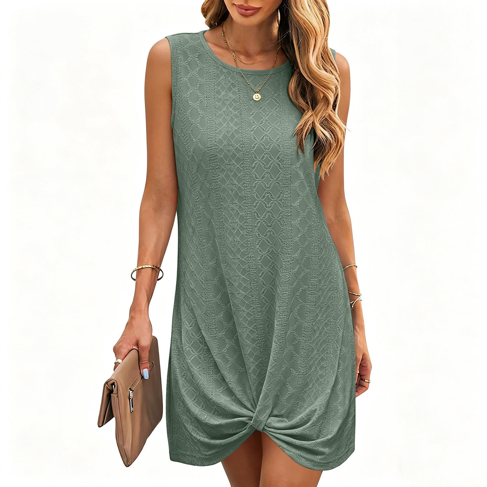 Dresses for Women Sleeveless Round Neck Ladies Solid Color Casual ...