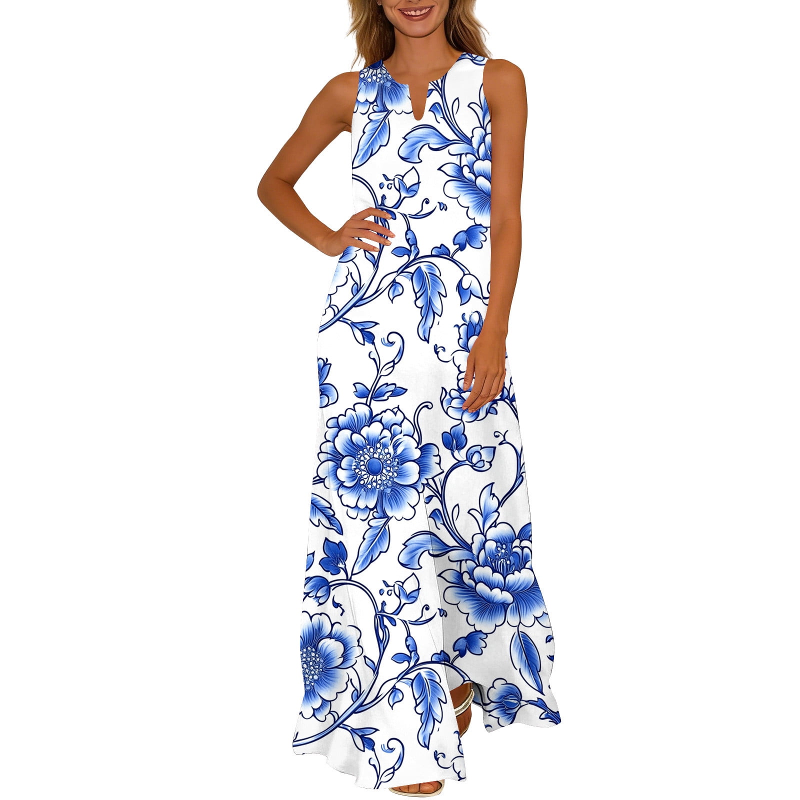 Dresses for Women Sleeveless Summer Vacation Floral Dress Casual Beach ...