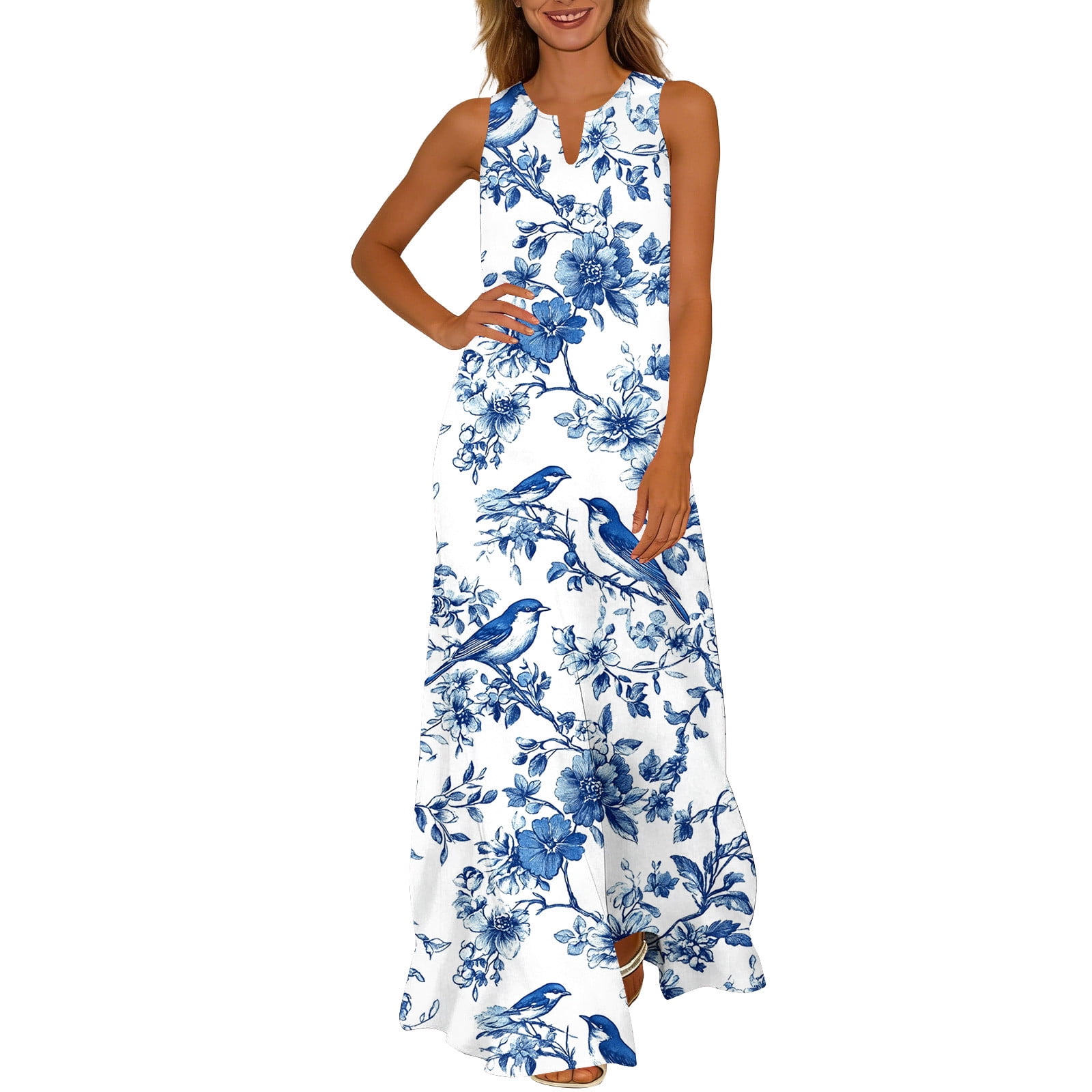 Dresses for Women Sleeveless Summer Vacation Floral Dress Casual Beach ...