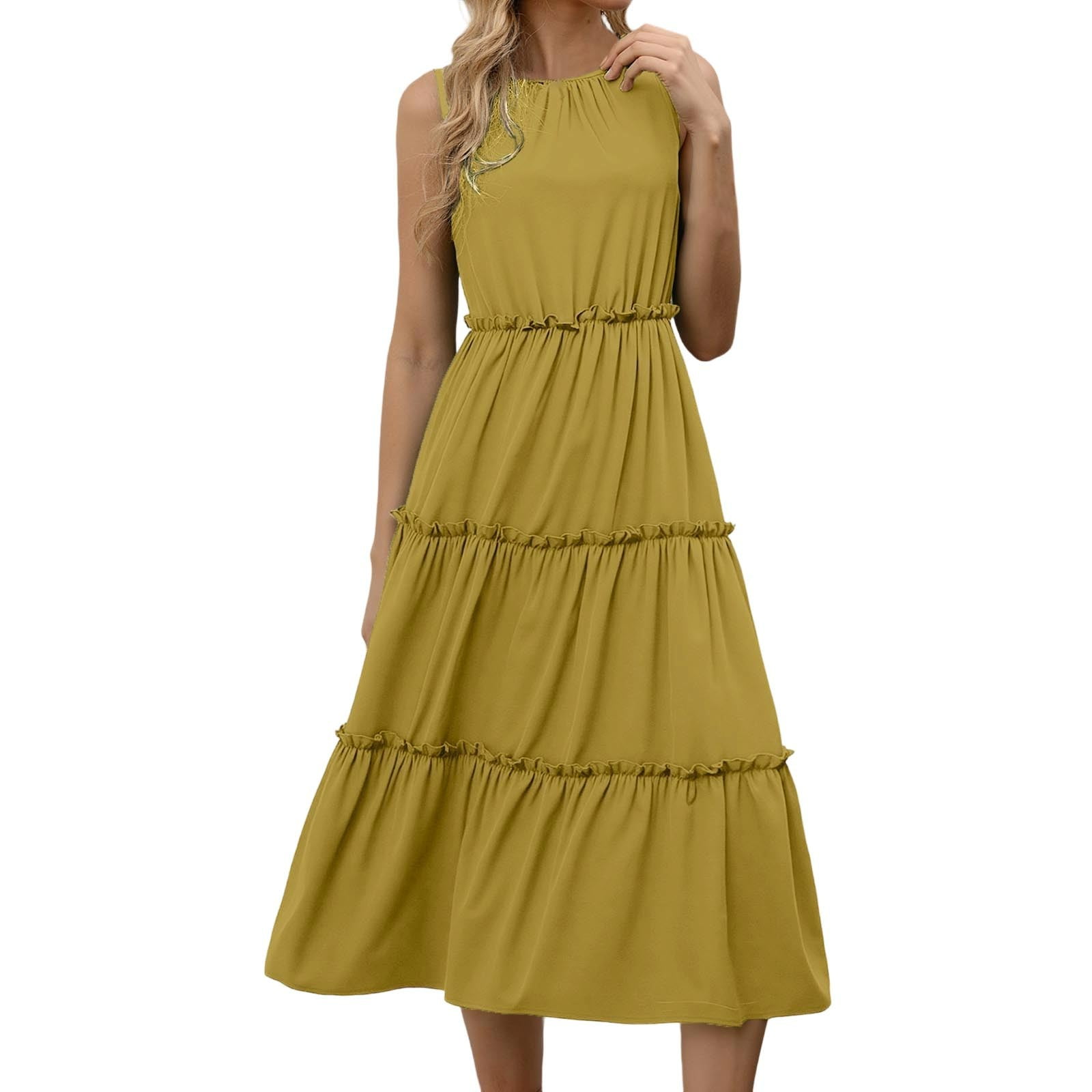 Dresses for Women Solid Color Beach Boho Sleeveless Border Flip Short ...