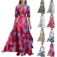 Dresses for Women V-Neck Elbow Sleeve Floral Print Maxi Dress Wrap ...
